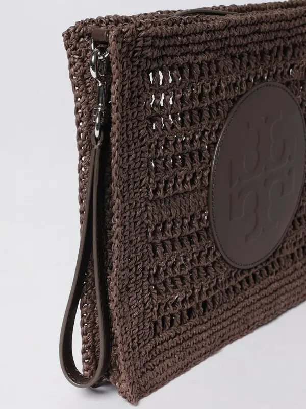 Tory Burch Woven Clutch With Leather Appliqu - Brown