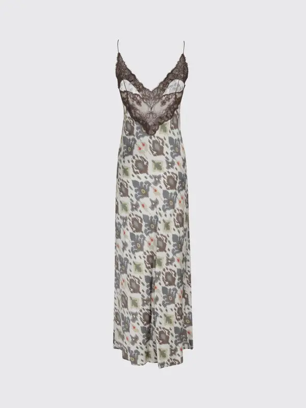BAZAR DELUXE Printed Lace Trim Maxi Dress