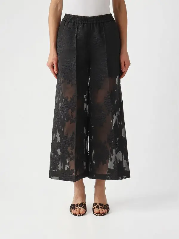MEIMEIJ Lace Cropped Wide-leg Trousers - Black
