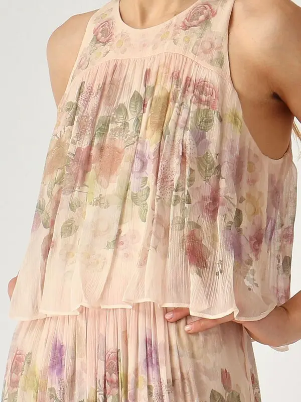 TWINSET Long Floral Print Crêpe Dress