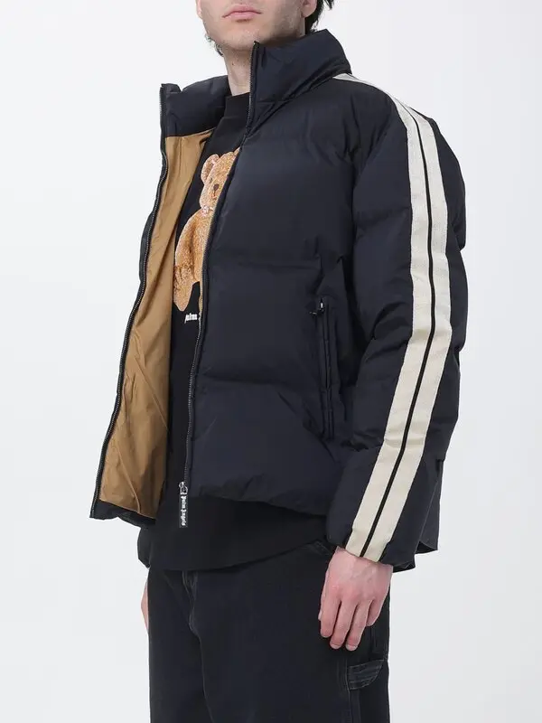 Palm Angels Puffer Jacket With Striped Sleeves - Black