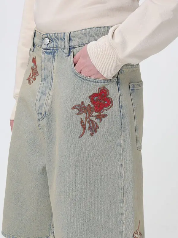 Drole De Monsieur Embroidered Cotton Denim Bermuda Shorts