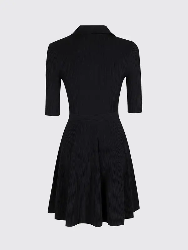 Simkhai Ribbed Jersey Mini Dress With V-neck And Collar - Black