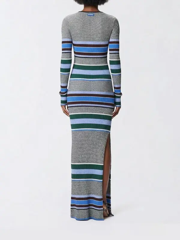Pinko Striped Ribbed Viscose Blend Maxi Dress