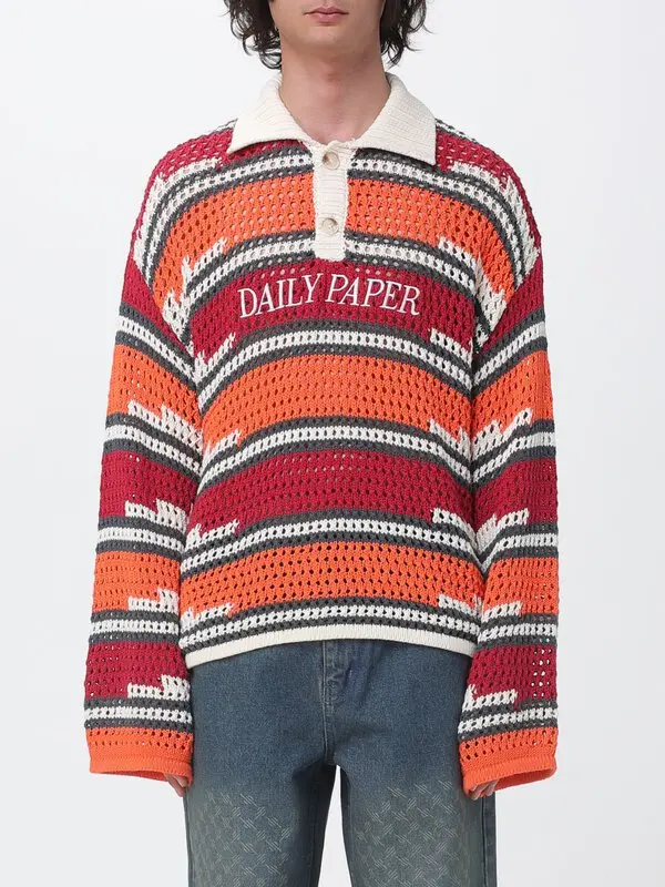 DAILY PAPER Crocheted Cotton Knit Polo Shirt
