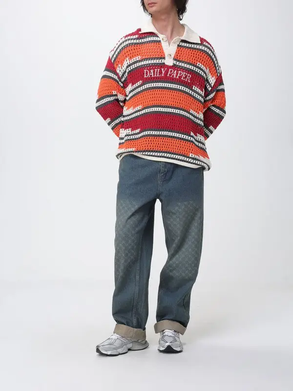DAILY PAPER Crocheted Cotton Knit Polo Shirt