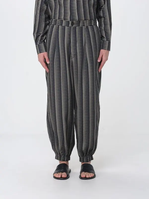 Emporio Armani Printed Lyocell Trousers - Black