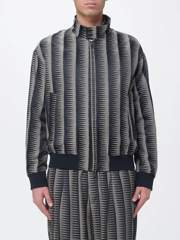 Emporio Armani Geometric Pattern Cotton Blend Bomber Jacket - Black