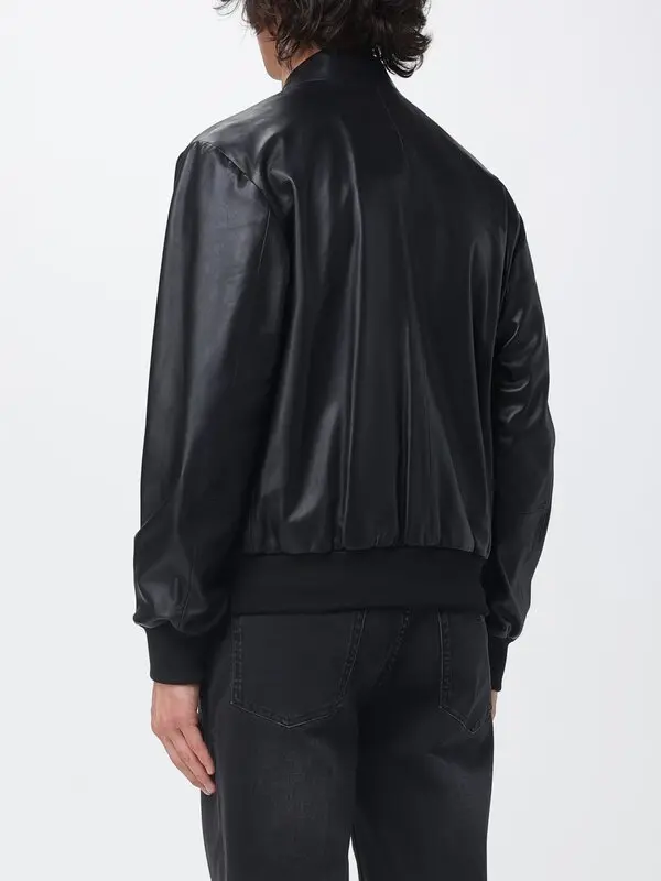 Emporio Armani Leather Bomber Jacket - Black