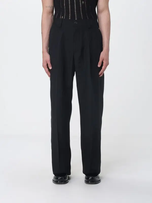 LANEUS Linen Wide Leg Trousers - Black