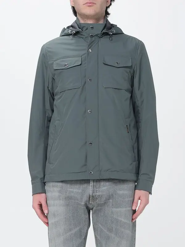 MOORER Solid Color Technical Fabric Windbreaker With Drawstring Hood - Green