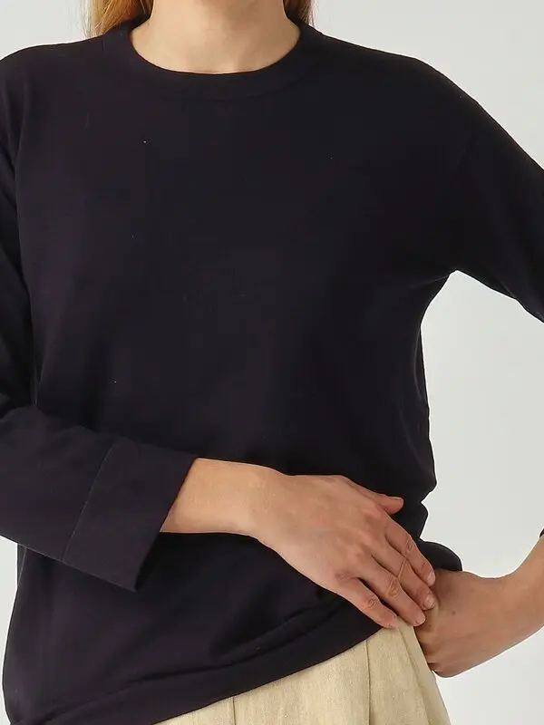 Max Mara Viscose Blend Long Sleeve T-shirt - Navy