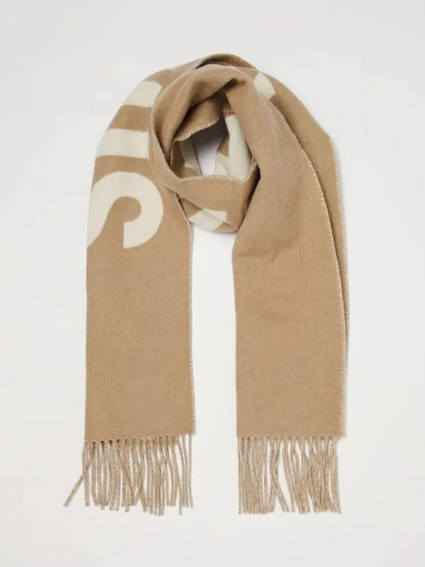 Jacquemus Virgin Wool Scarf With Lettering Logo And Fringed Edges - Beige