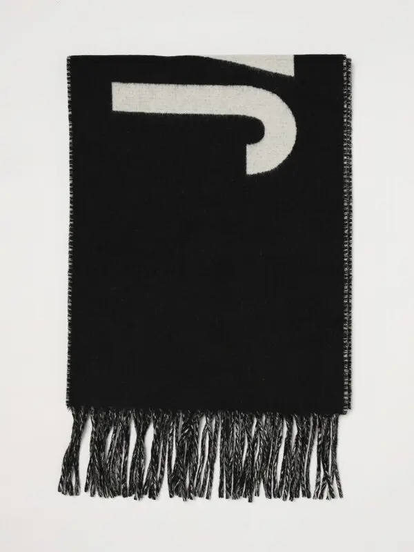 Jacquemus Virgin Wool Scarf With Lettering Logo And Fringed Edges - Black
