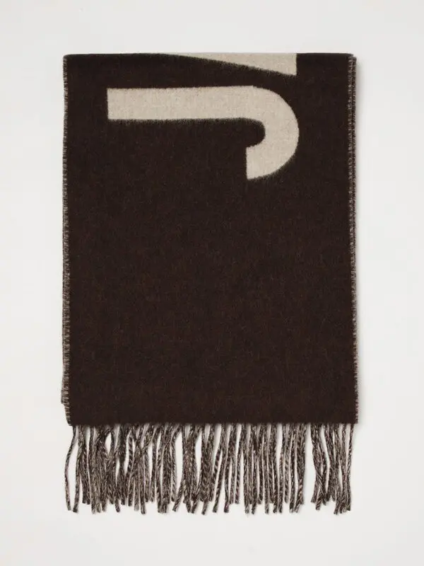 Jacquemus Virgin Wool Scarf With Lettering Logo And Fringed Edges - Brown