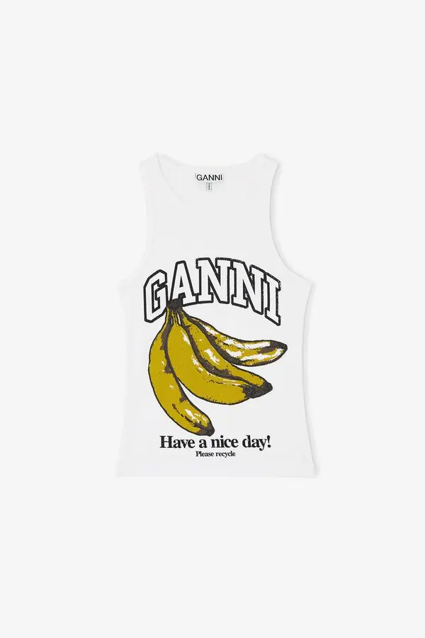 GANNI Banana Graphic Tank Top - White