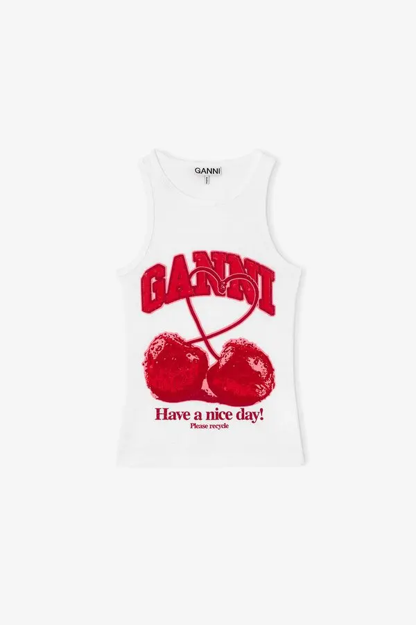 GANNI Tank Top With Cherry Graphic - White