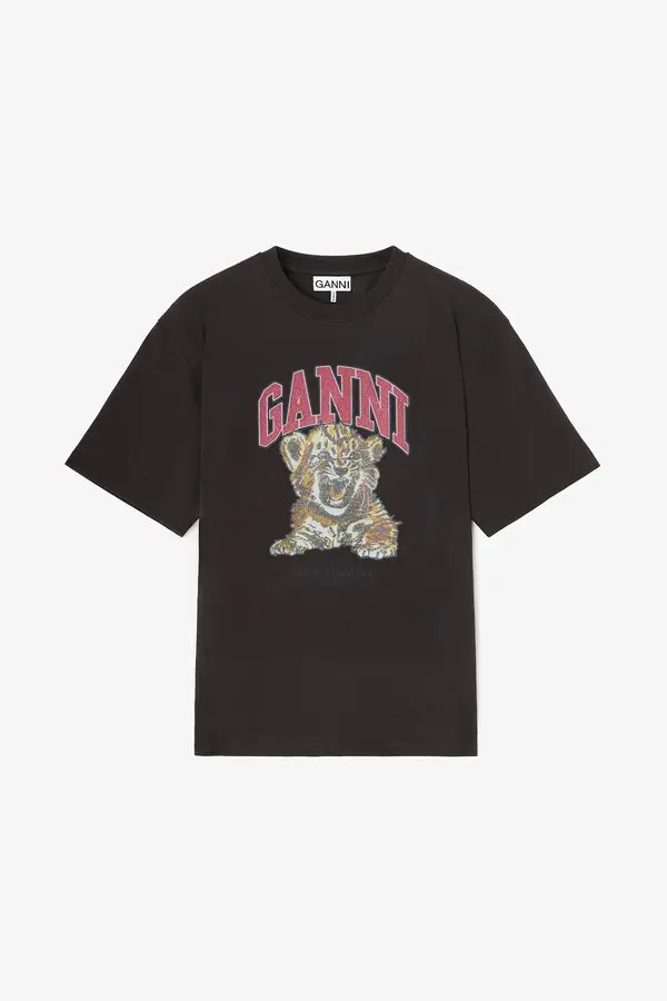GANNI T-shirt With Tiger Graphic - Mixed