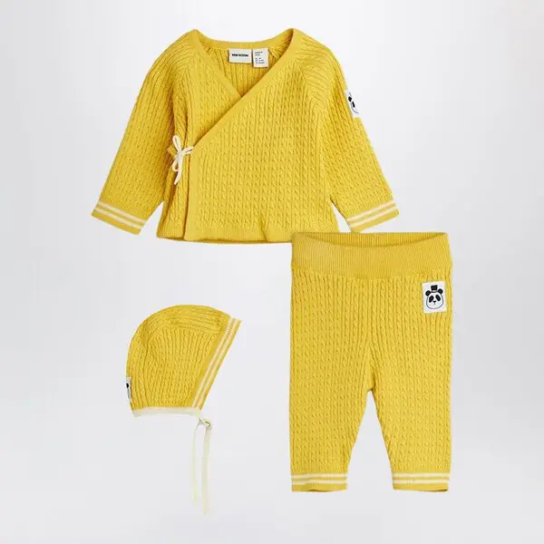 MINI RODINI Cable-knit Baby Set - Yellow