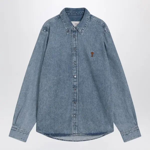 Ami Blue Denim De Coeur Shirt - Light Blue