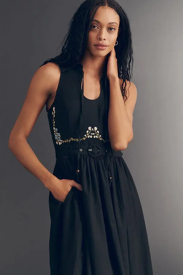 Avec Les Filles Tie-neck Cinched Midi Dress