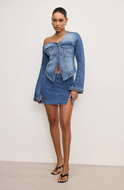 Good American One-shoulder Cutaway Denim Shirt