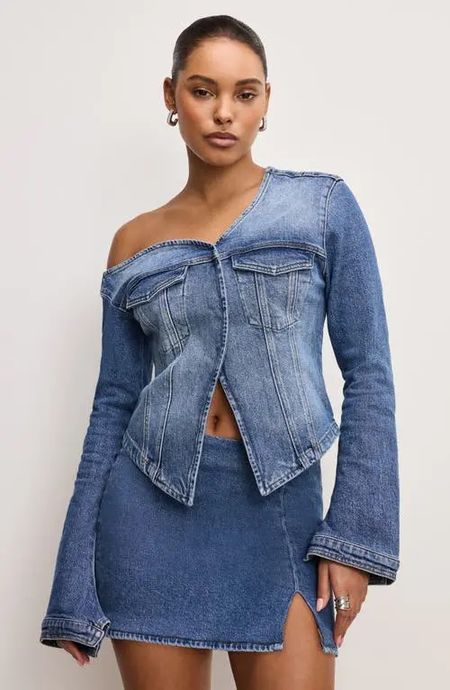 Good American One-shoulder Cutaway Denim Shirt