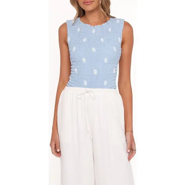 PETAL & PUP Zoya Polka Dot Shirred Open Back Top - Blue Polka Dot