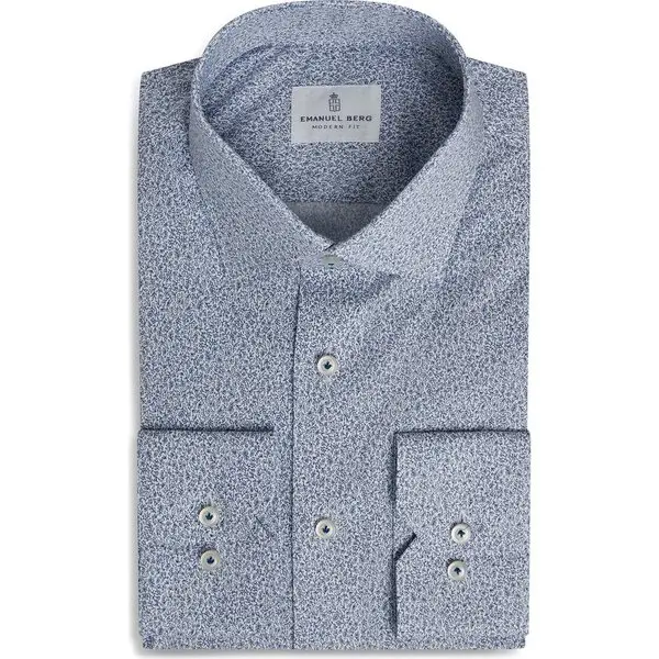 EMANUEL BERG Modern Fit Floral Stretch Cotton Poplin Dress Shirt - Medium Blue