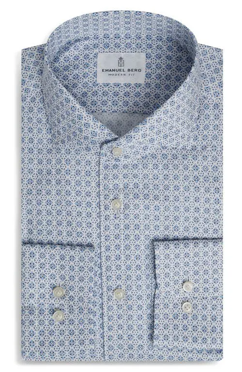 EMANUEL BERG Modern Fit Luxury Cotton Dobby Dress Shirt - Medium Blue