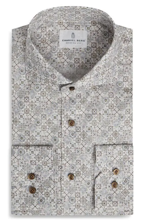 EMANUEL BERG Modern Fit Dobby Cotton Dress Shirt - Beige