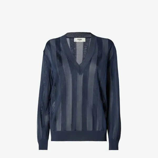 Fendi Striped Silk And Cotton Jumper - Blue