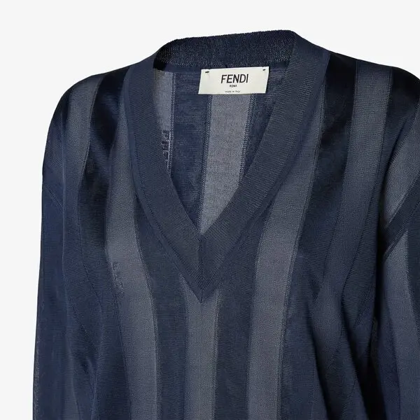 Fendi Striped Silk And Cotton Jumper - Blue