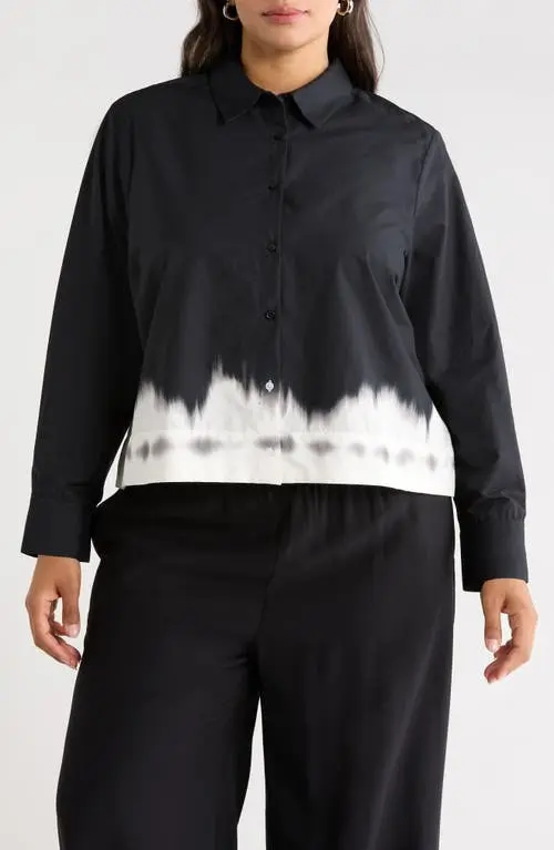 Halogen Stripe Crop Cotton Poplin Button-up Shirt - Rich Black