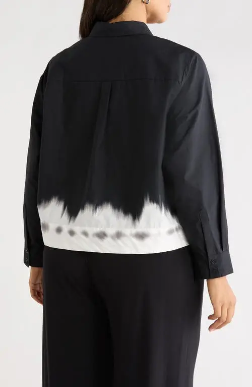 Halogen Stripe Crop Cotton Poplin Button-up Shirt - Rich Black