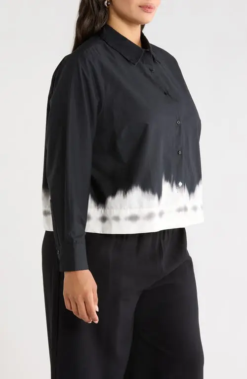 Halogen Stripe Crop Cotton Poplin Button-up Shirt - Rich Black