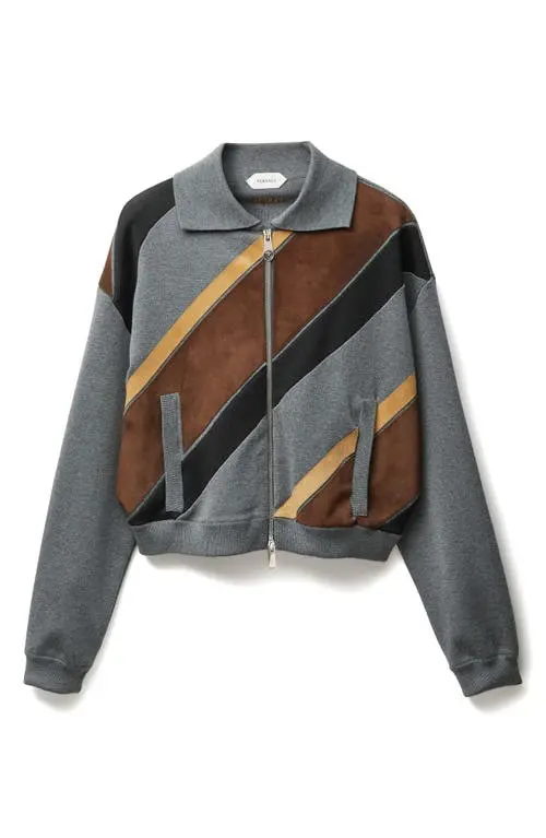 Versace Leather Stripe Knit Jacket