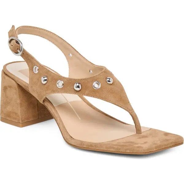 Dolce Vita Yves Studded Slingback Sandals - Light Brown Suede