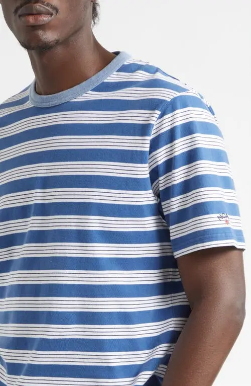 NOAH Stripe Ringer T-shirt - Navy/white