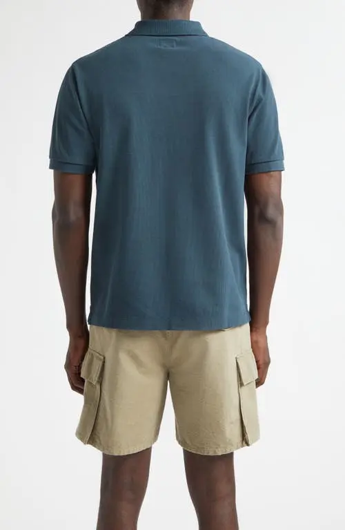 NOAH Embroidered Iris Cotton Piqué Polo - Emerald