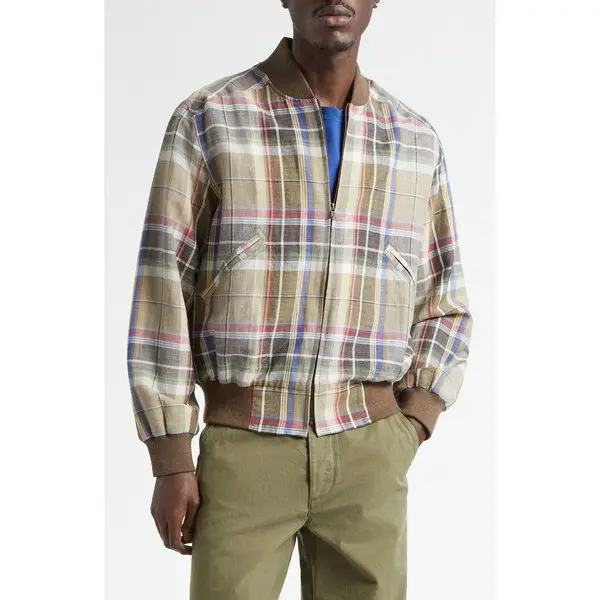 NOAH Wool & Linen Varsity Jacket - Plaid