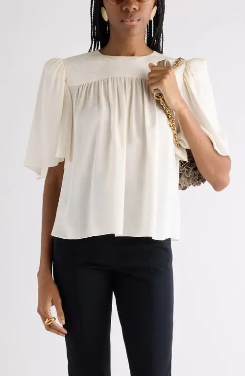 Chloé Organic Silk Jacquard Popover Top - Coconut Milk
