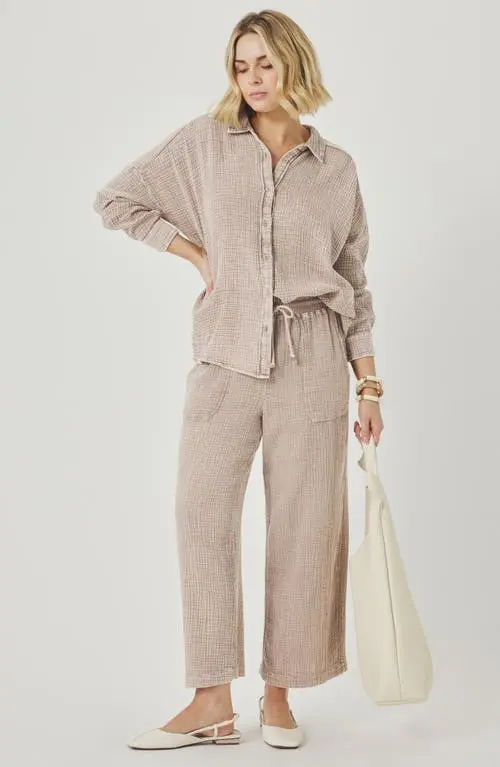 Splendid Ava Cotton Gauze Button-up Shirt - Light Wicker Brown
