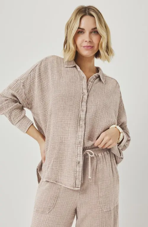 Splendid Ava Cotton Gauze Button-up Shirt - Light Wicker Brown