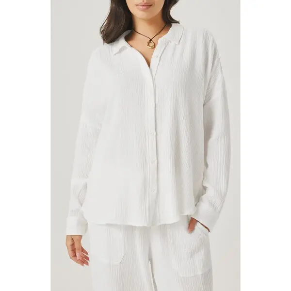 Splendid Ava Cotton Gauze Button-up Shirt - White