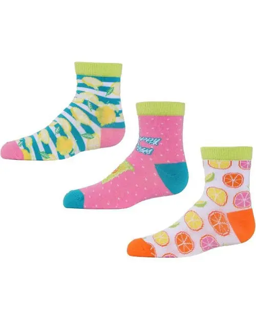 MEMOI Lemon Print Mid Cut Socks 3 Pack - Assorted