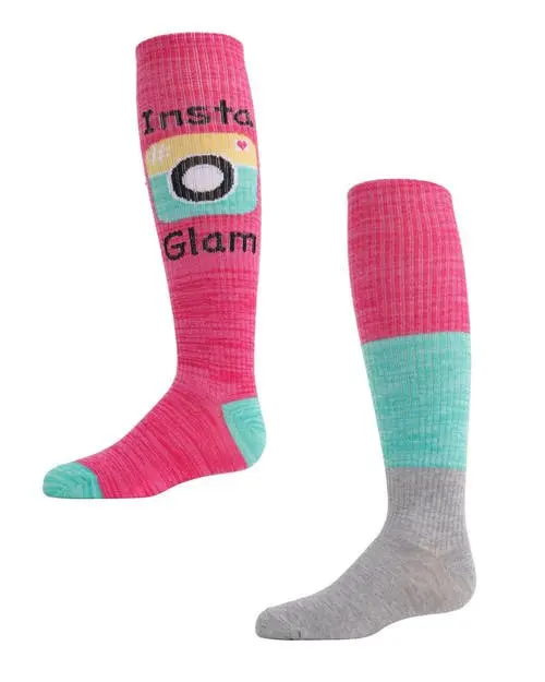 MEMOI Instaglam Knee High Socks 2-pack - Pink Mix