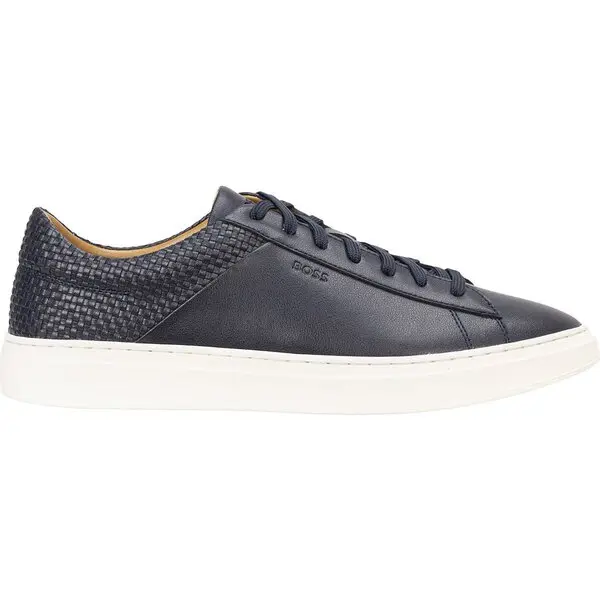 BOSS Kieran Woven Leather Low Top Sneaker - Dark Blue