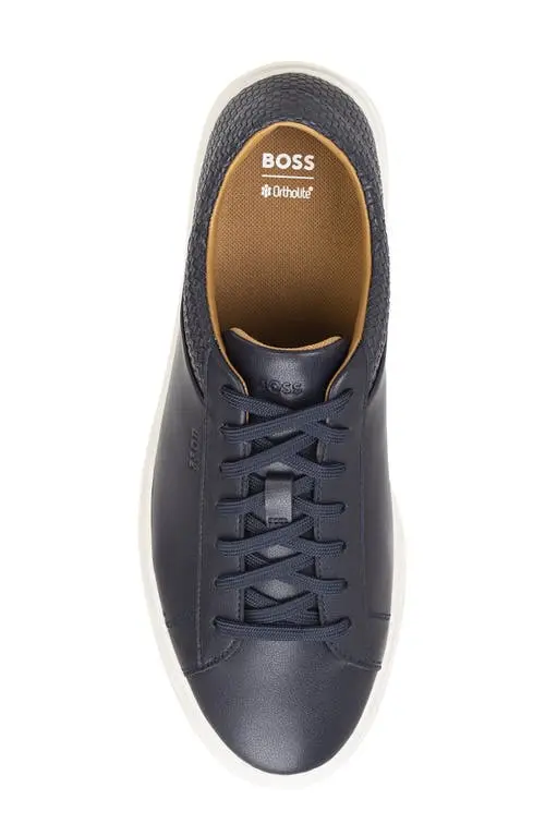 BOSS Woven Leather Low Top Sneaker - Dark Blue