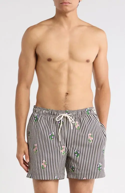 PACSUN Striped Swim Trunks - Black/white